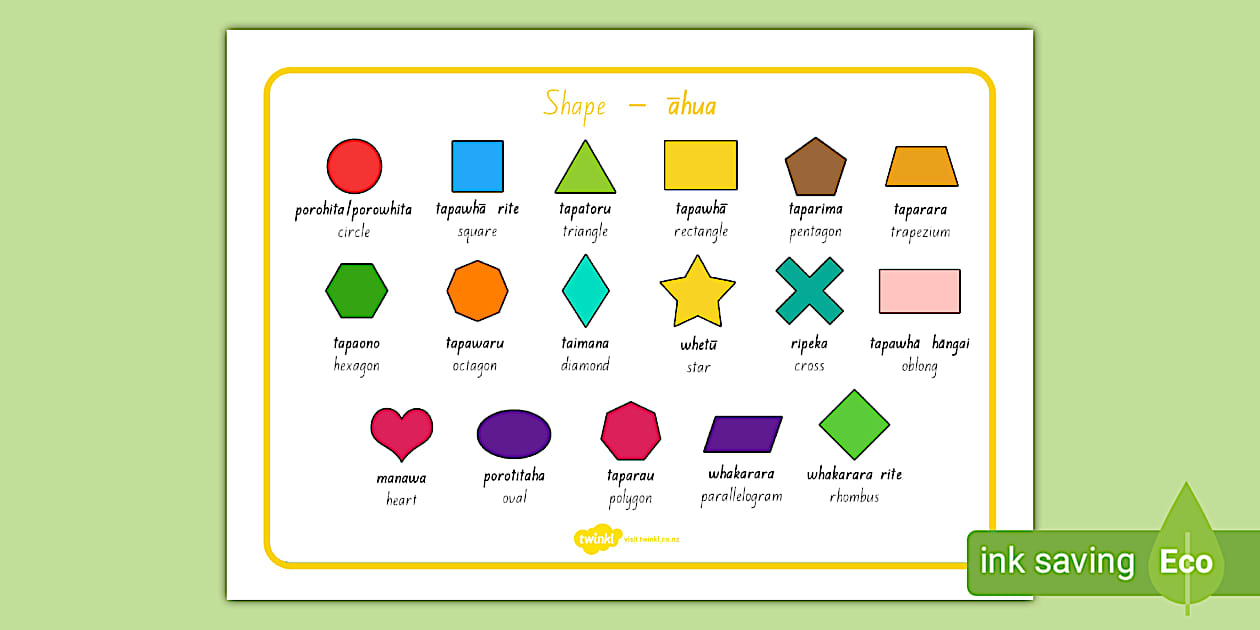 Black and White 2D Shape Word Mat Te Reo Māori - Twinkl