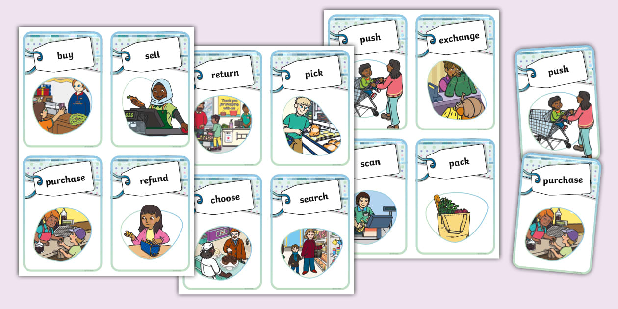 Shopping Verbs Flashcards (teacher made) - Twinkl