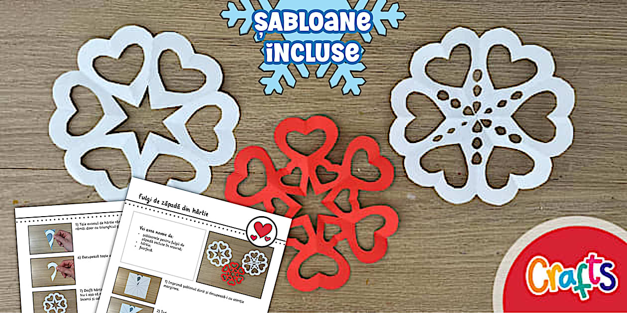 Fulgi de zăpadă din hârtie Modele cu inimioare