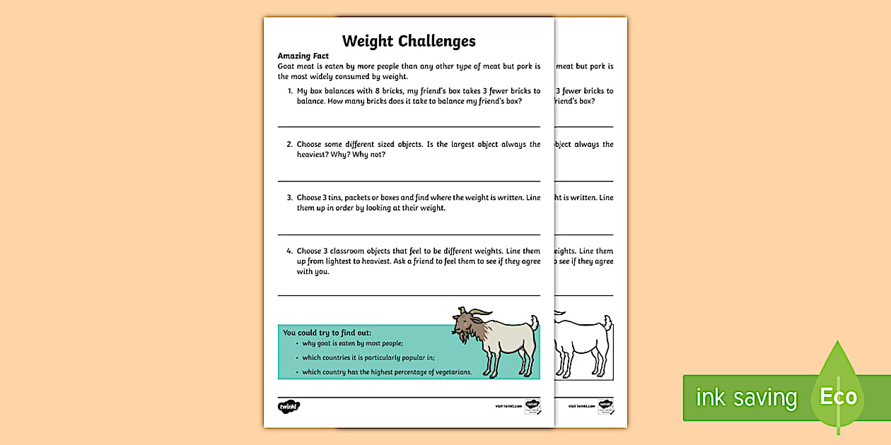 Black and White Amazing Fact a Day Weight Challenges Worksheet