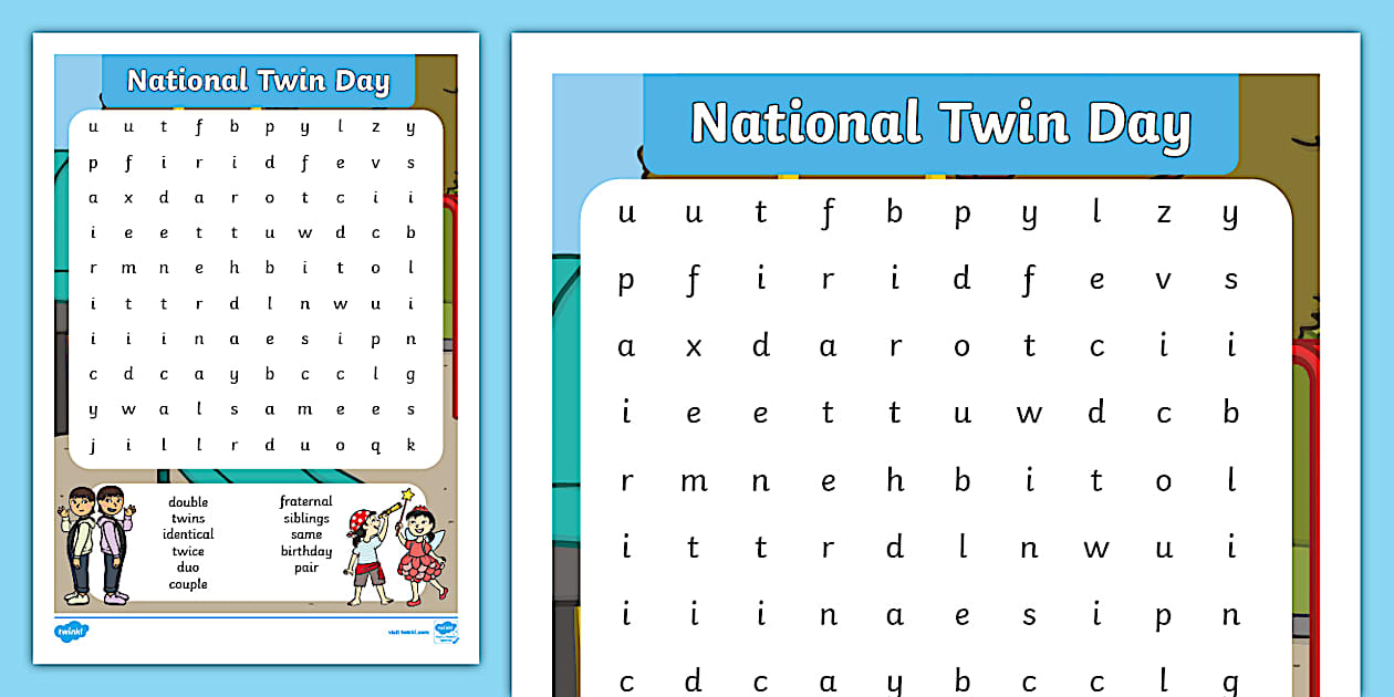 National Twin Day Activity Word Search (teacher made)