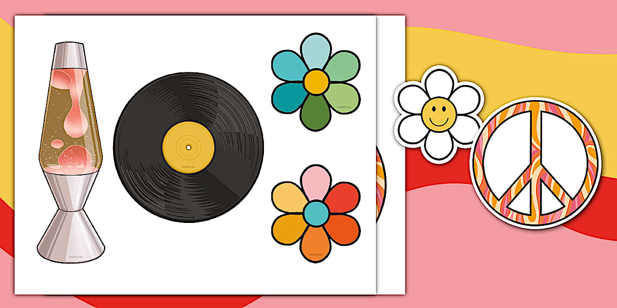 70s Groovy Bulletin Board Cutouts (Teacher-Made) - Twinkl