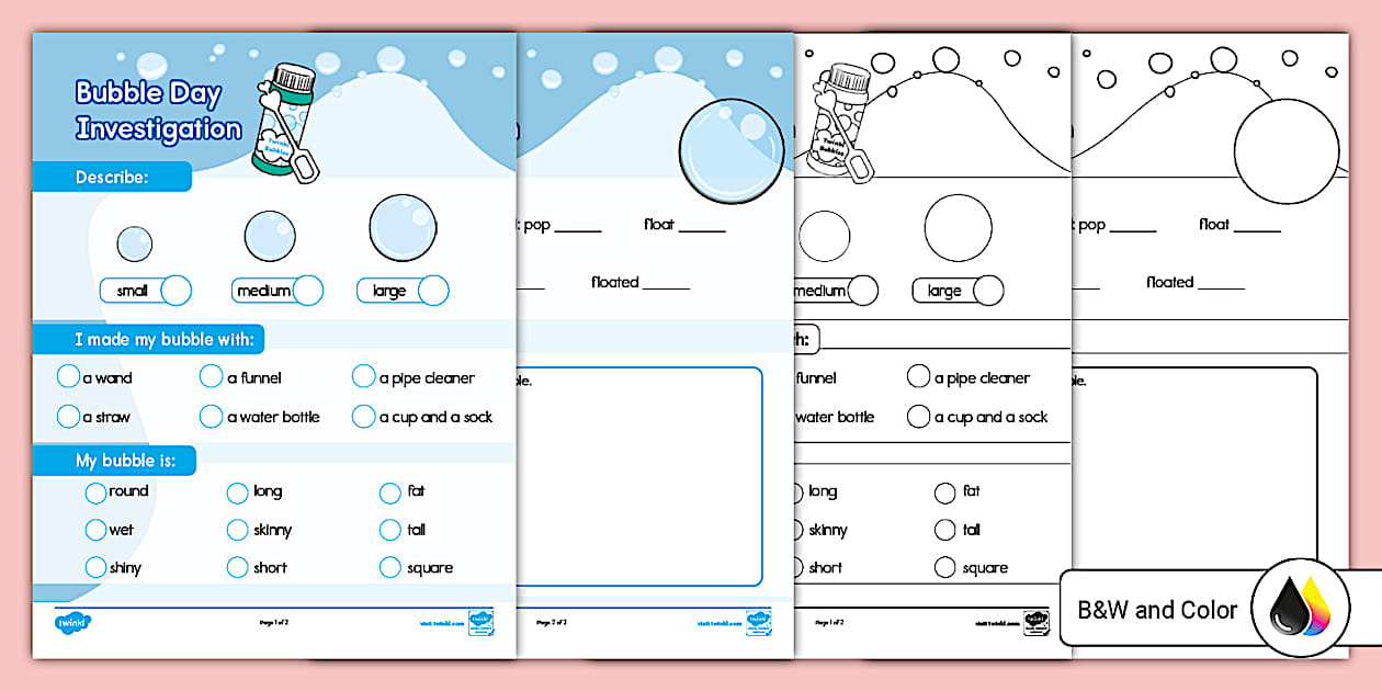 Bubble Day Investigation Worksheet for K-2nd Grade - Twinkl