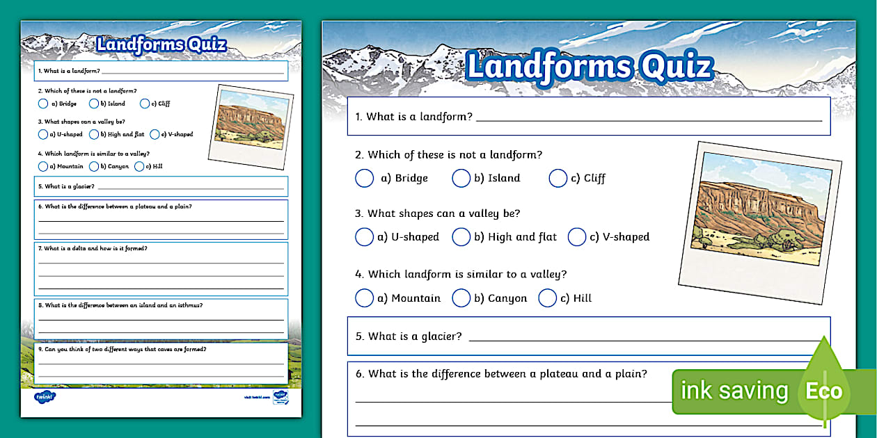 KS2 Landforms Paper Quiz - Twinkl