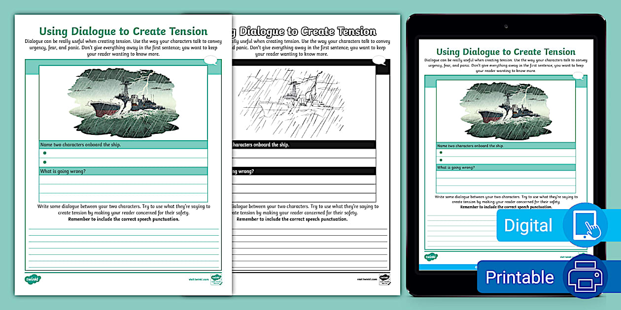 Using Dialogue to Create Tension Worksheet for 6th-8th Grade