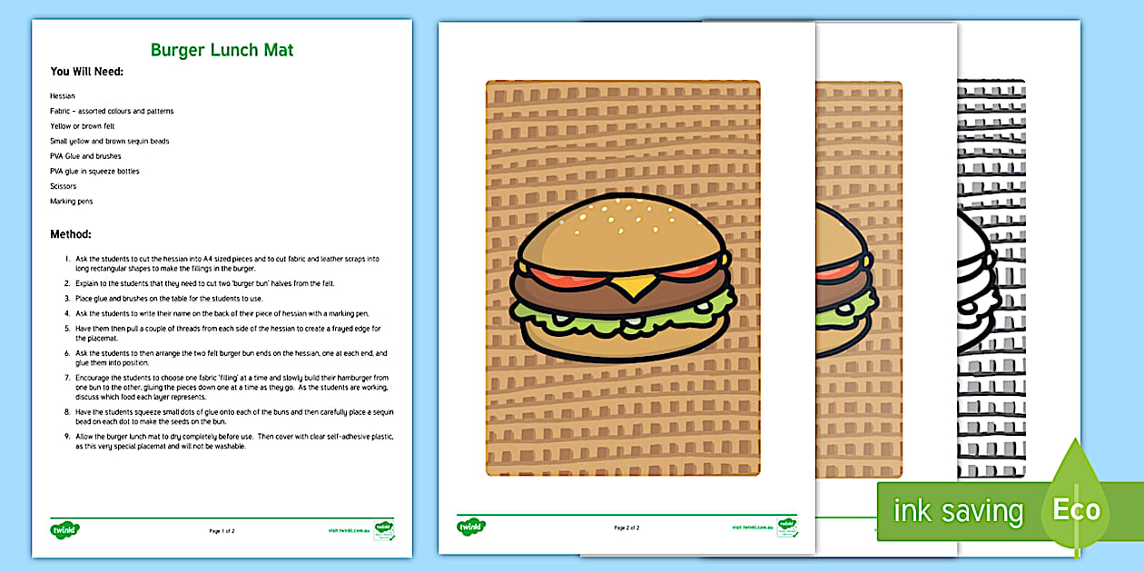 Burger Lunch Mat Activity