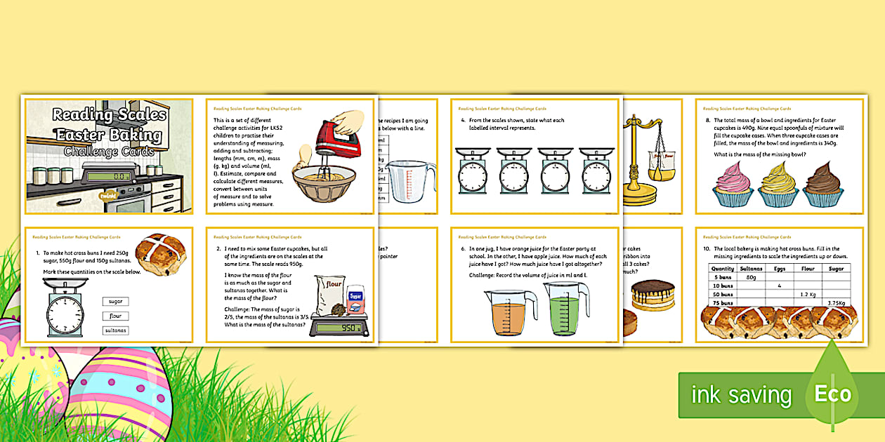 LKS2 Maths Reading Scales Easter Baking Challenge Cards