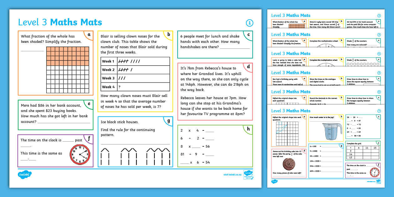 New Zealand Level 3 Maths Activity Mats (teacher made)