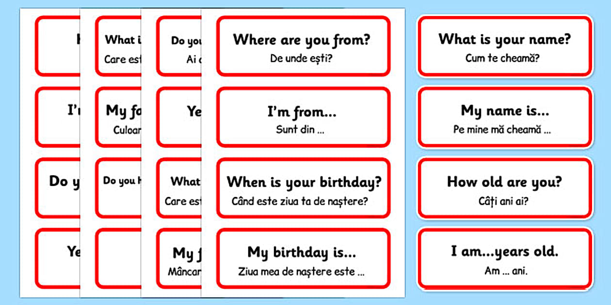 Basic Phrases Word Cards Romanian Translation (teacher made)