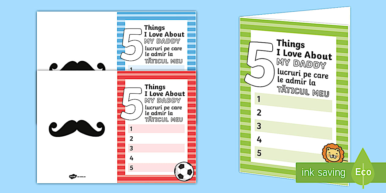 5 Things I Love About Dad Father's Day Card Template English/Romanian - 5