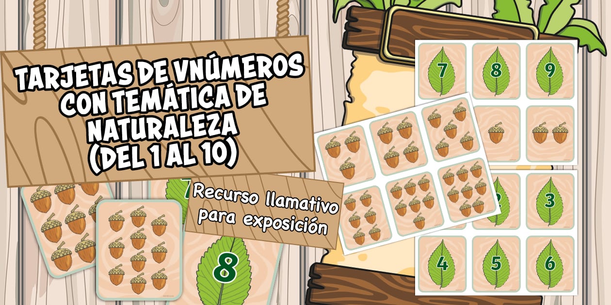 Tarjetas de números con temática de naturaleza (del 1 al 10)