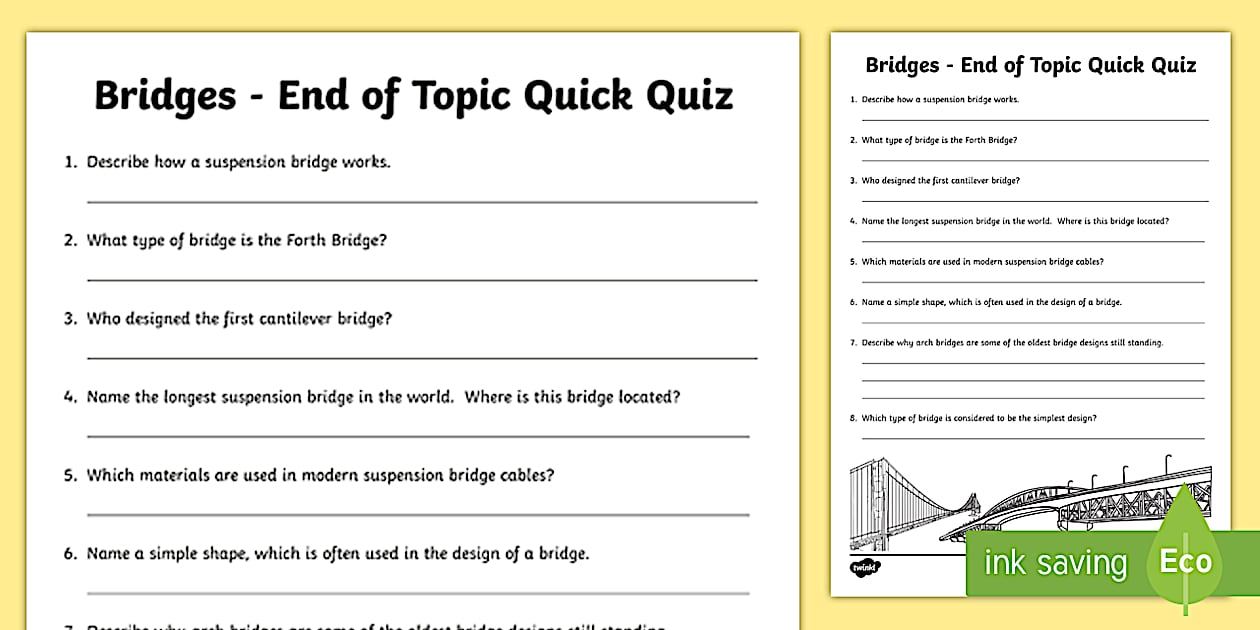Bridges Topic Quick Quiz (teacher made) - Twinkl