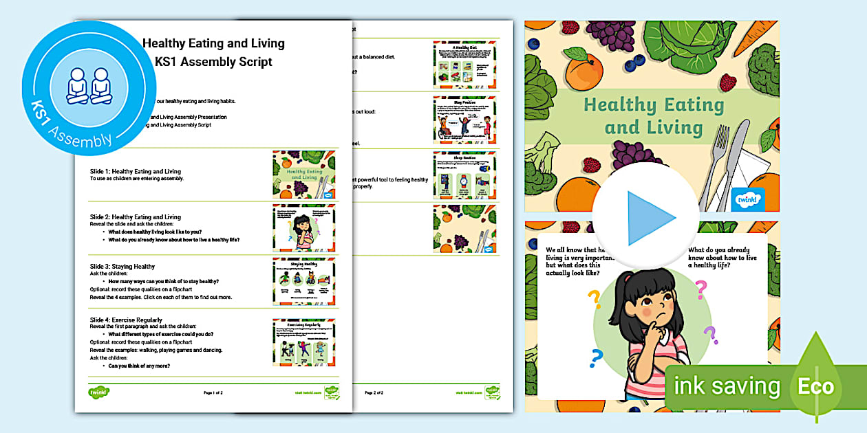 KS1 Healthy Eating and Living Assembly PowerPoint - Twinkl
