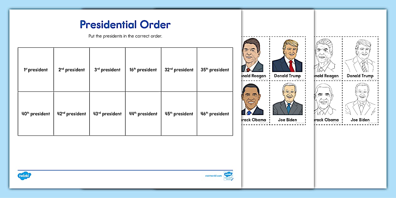 Presidential Order Cut and Paste Worksheet | Twinkl