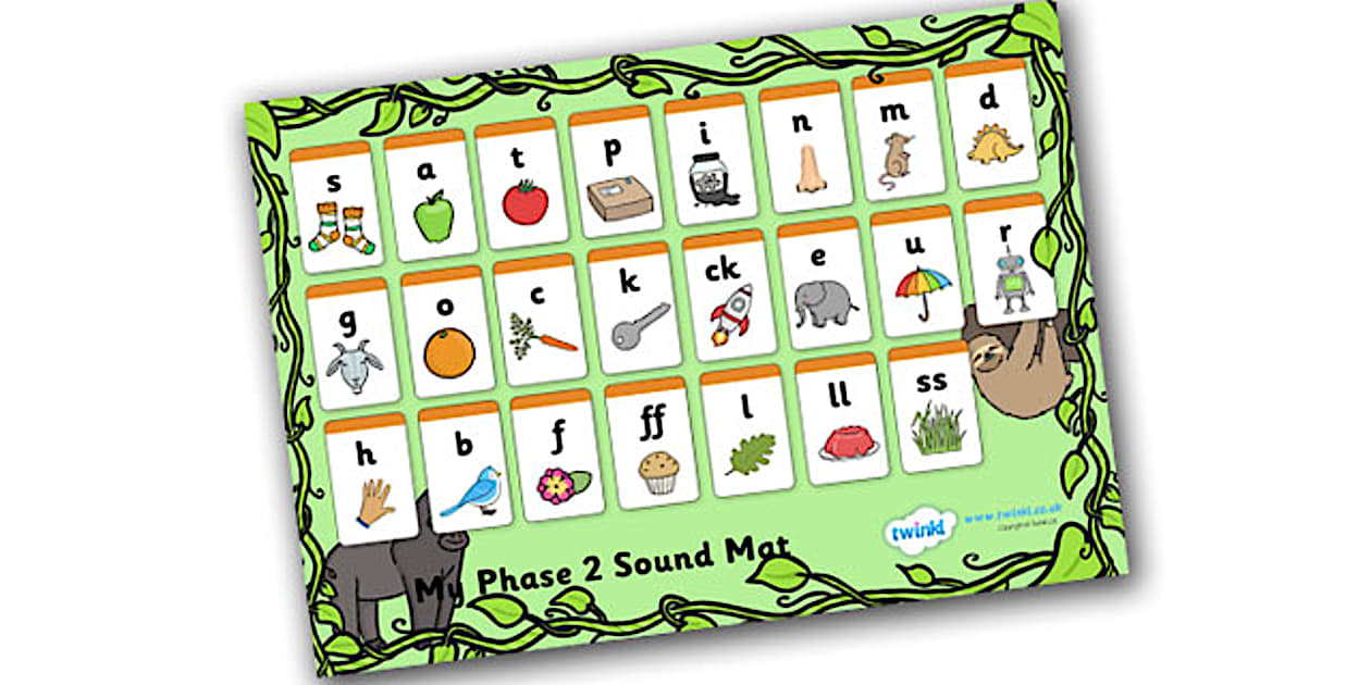 Cursive Jungle Themed Phase 2 Sound Mat - Twinkl