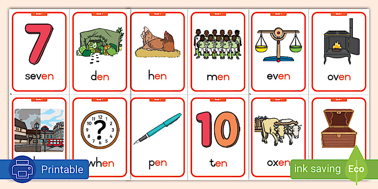 Grade 1 Phonics: -en Flashcards