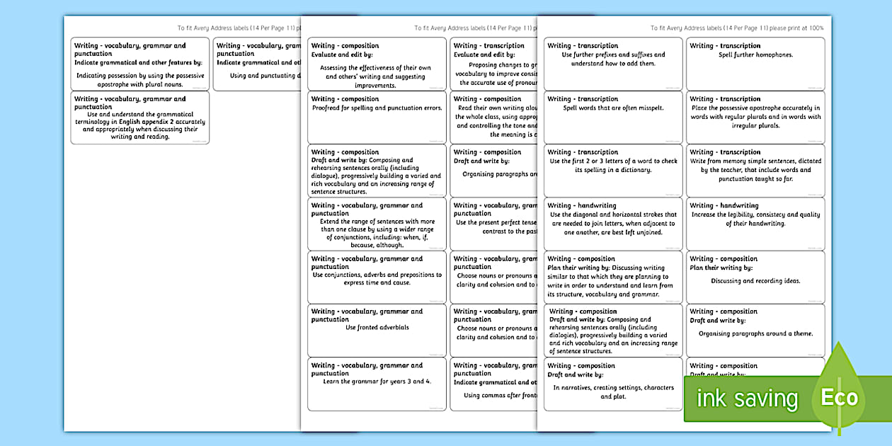 2014 National Curriculum Years 3 and 4 English Writing Objectives ...
