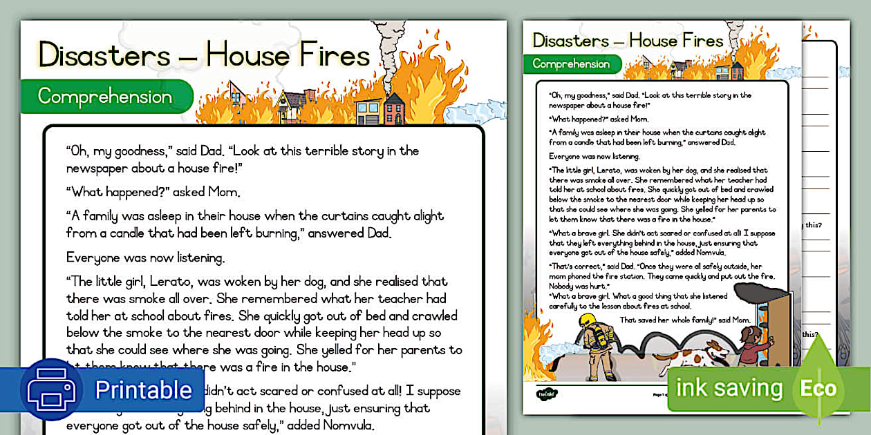 Disasters – House Fires - Comprehension (Teacher-Made)
