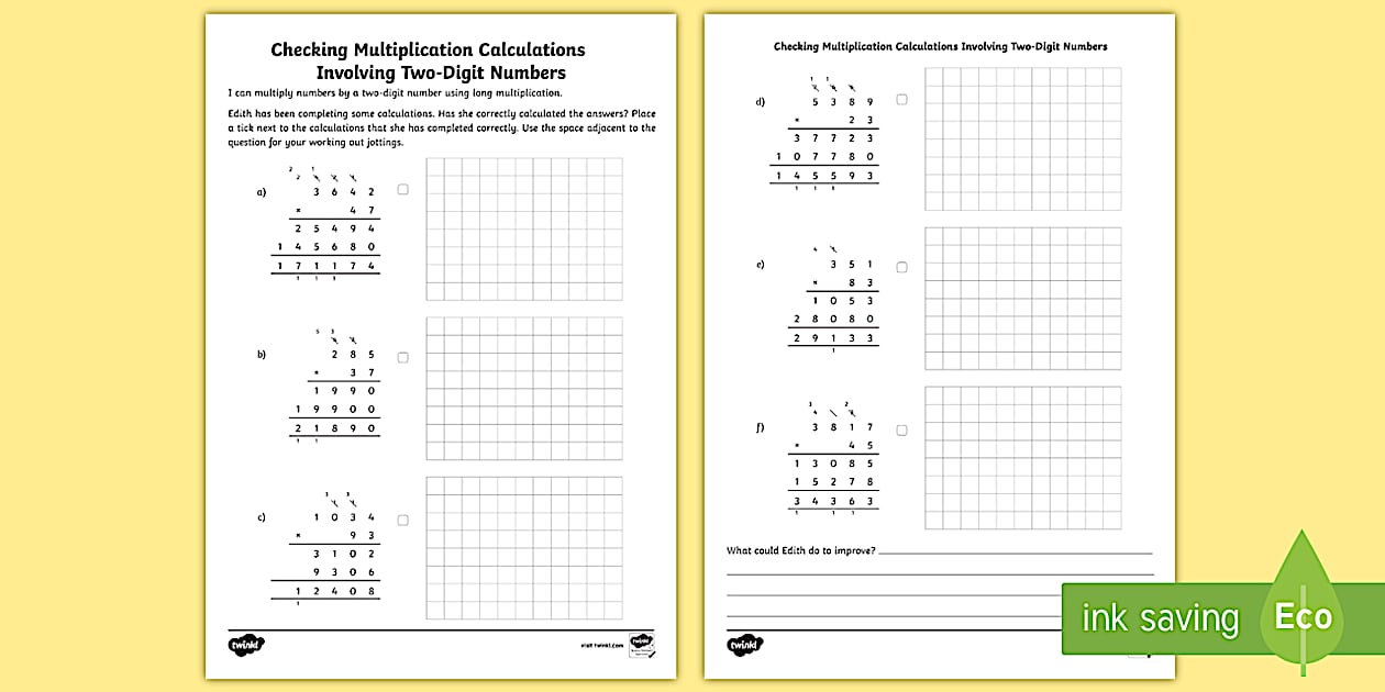 UKS2 Checking Multiplication Calculations Involving Two-Digit Numbers