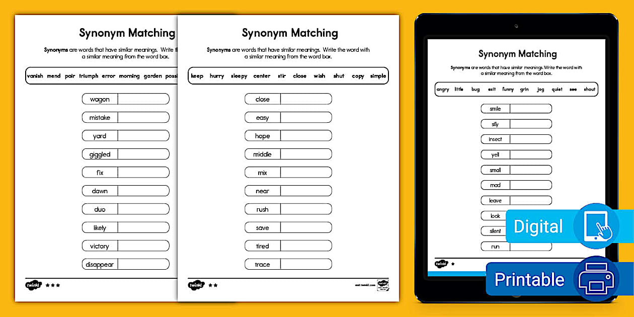Match Up Synonym Worksheet | ELA | Twinkl USA (Teacher-Made)