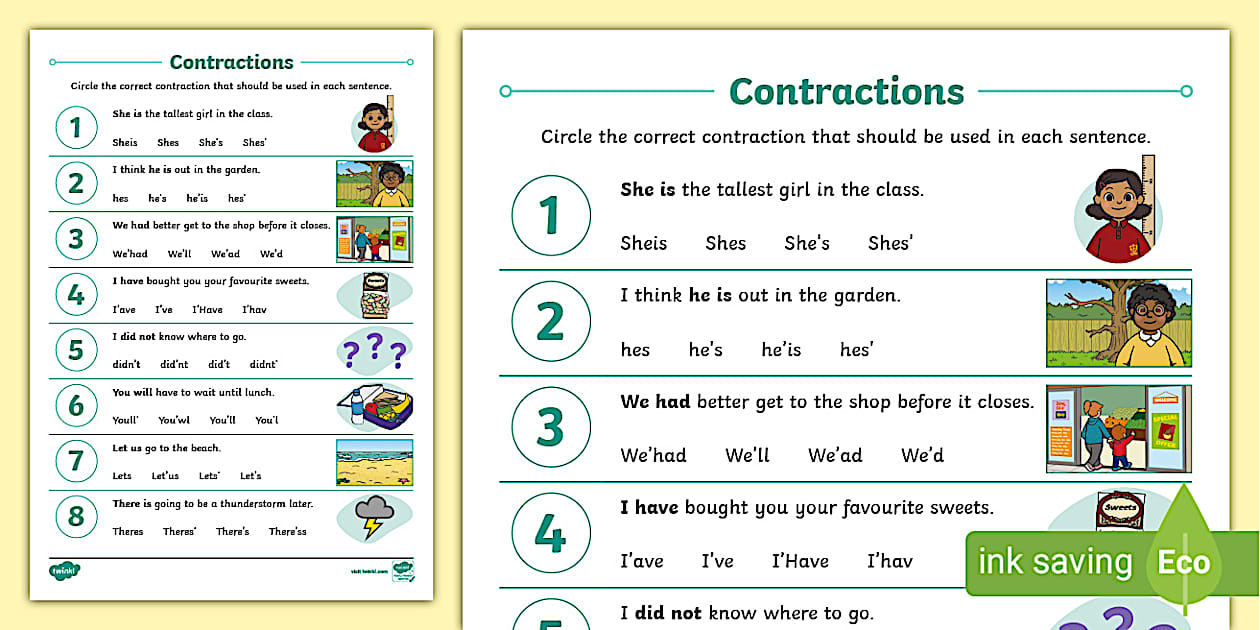 Contractions Paper Quiz (teacher made) - Twinkl