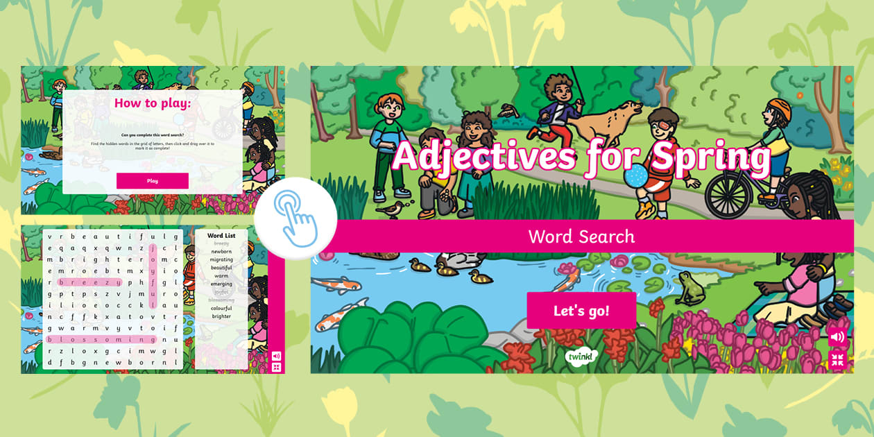 Adjectives for Spring Interactive Word Search (Teacher-Made)