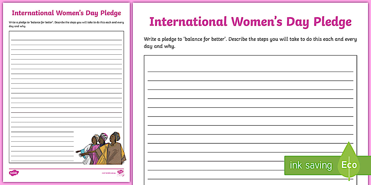 International Women's Day Pledge Worksheet - Twinkl