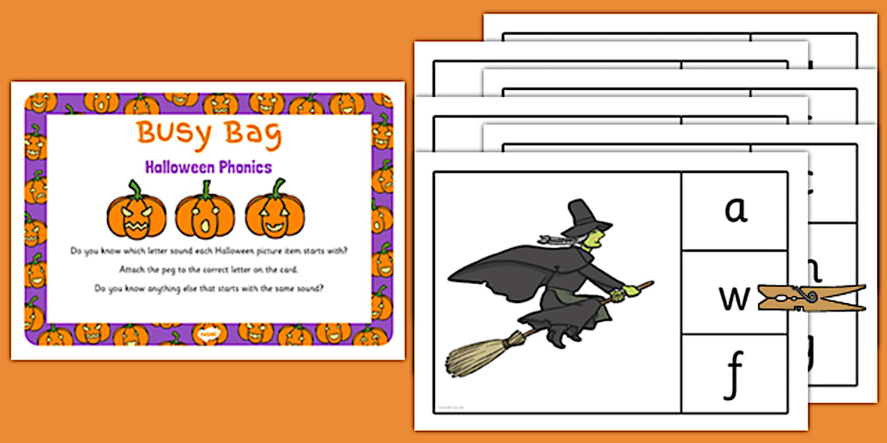 Halloween Phonics Busy Bag Prompt Card and Resource Pack