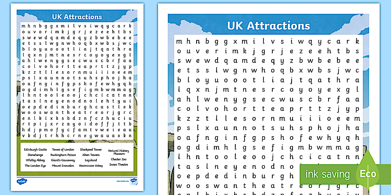 UK Tourist Attractions Word Search (teacher made) - Twinkl