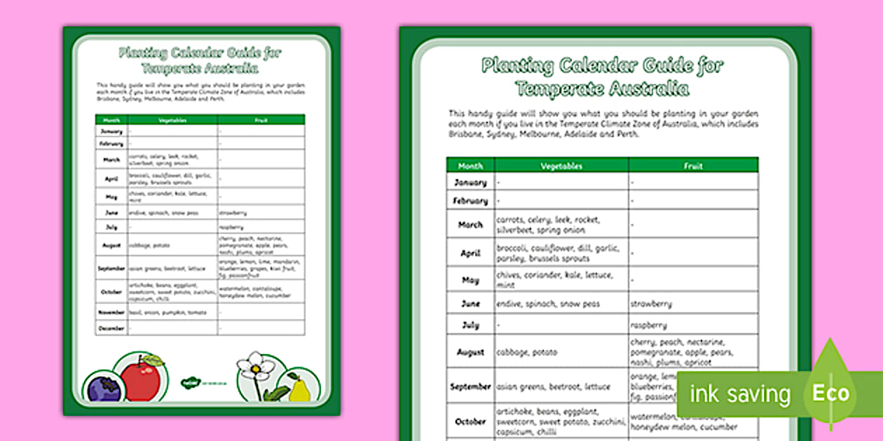 TAS Planting Guide for Temperate Australia Calendar - Twinkl