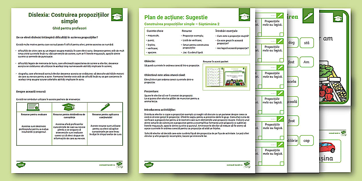 Dislexie: Formare de propoziții simple (Set 2) - Twinkl