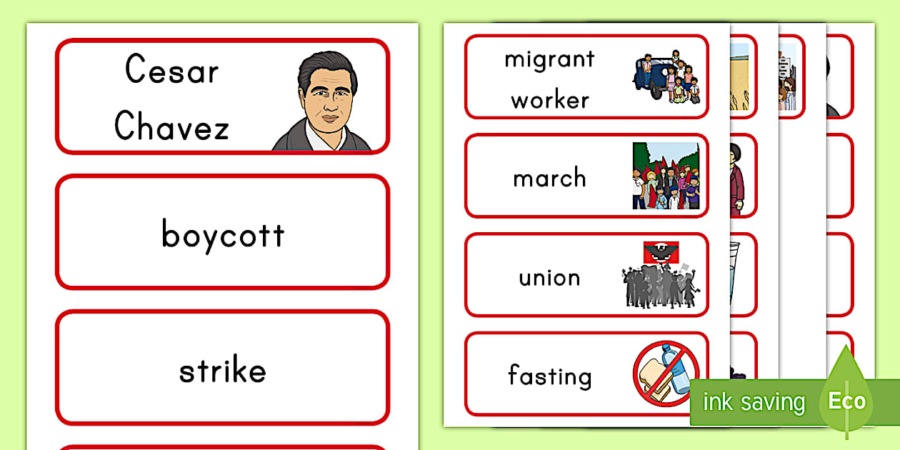 César Chávez Vocabulary Cards – Twinkl USA Resources