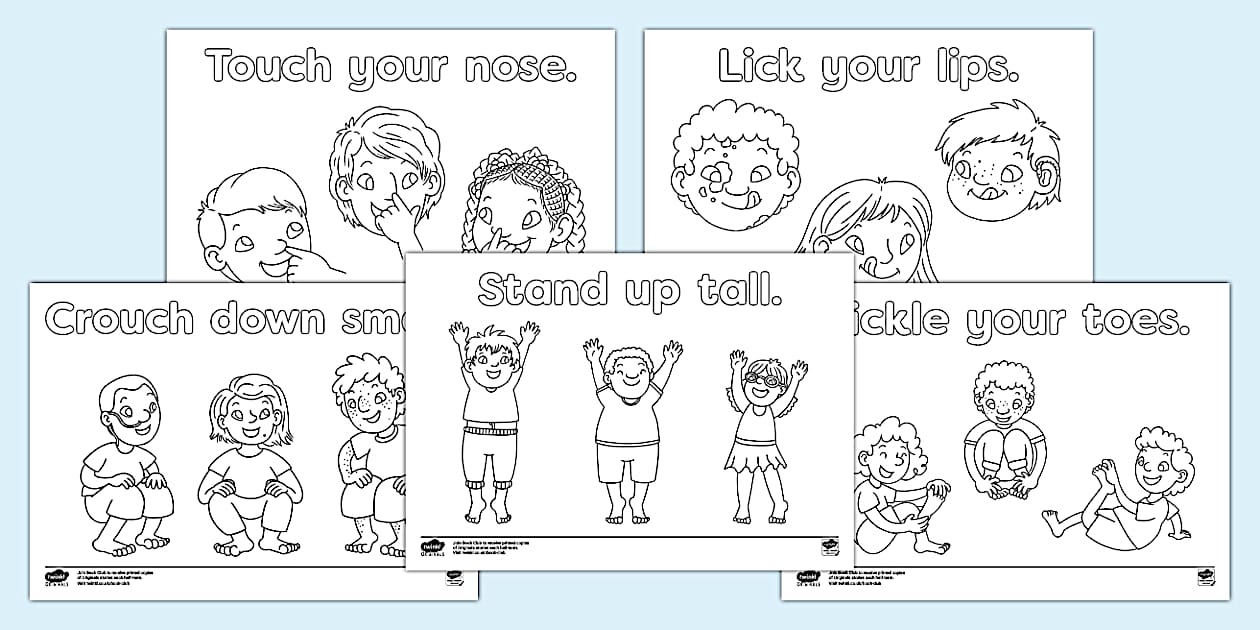 Picture and Word Colouring Pages: Body Movement