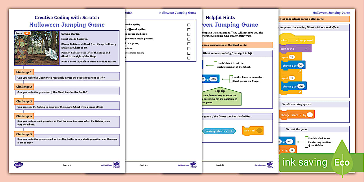 Halloween Jumping Game Scratch Worksheet (Teacher-Made)