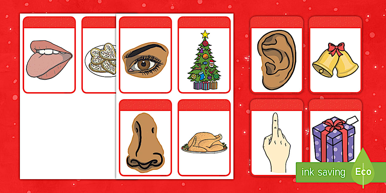 Five Senses Matching Cards (Christmas) English/Portuguese