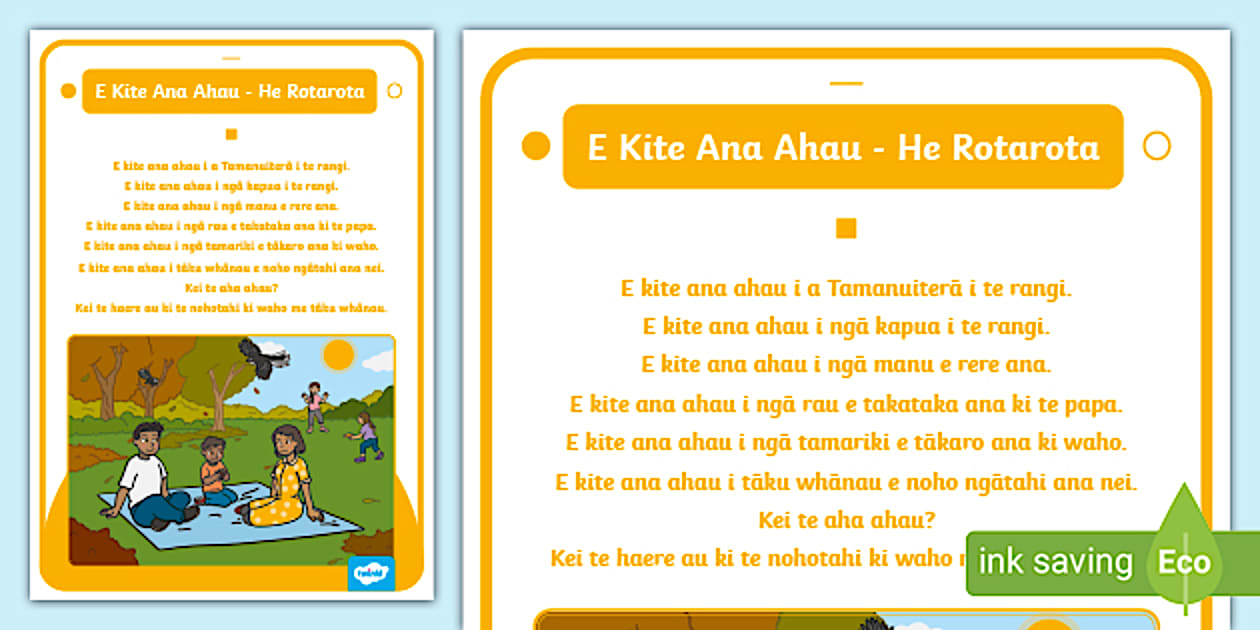 A language starter poem focus "E Kite Ana Ahau"