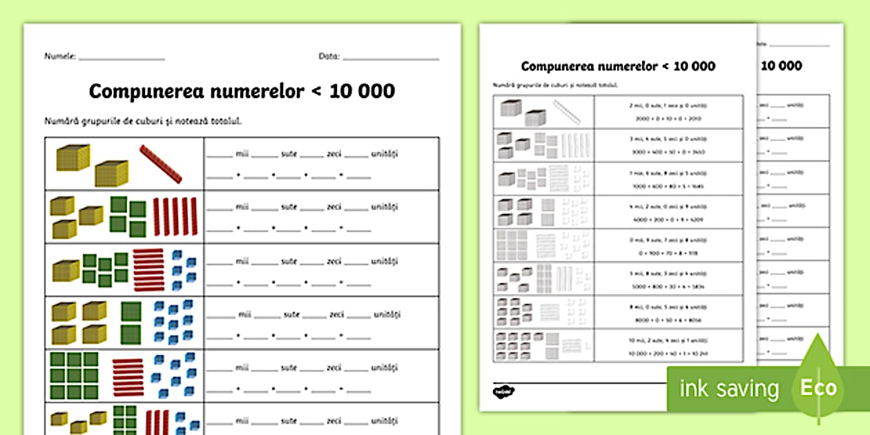 Compune numerele până la 10.000 - Fișă de activitate