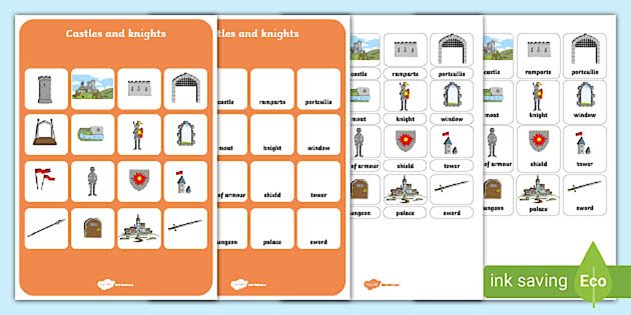 Editable Castles and Knights Vocabulary Matching Mat