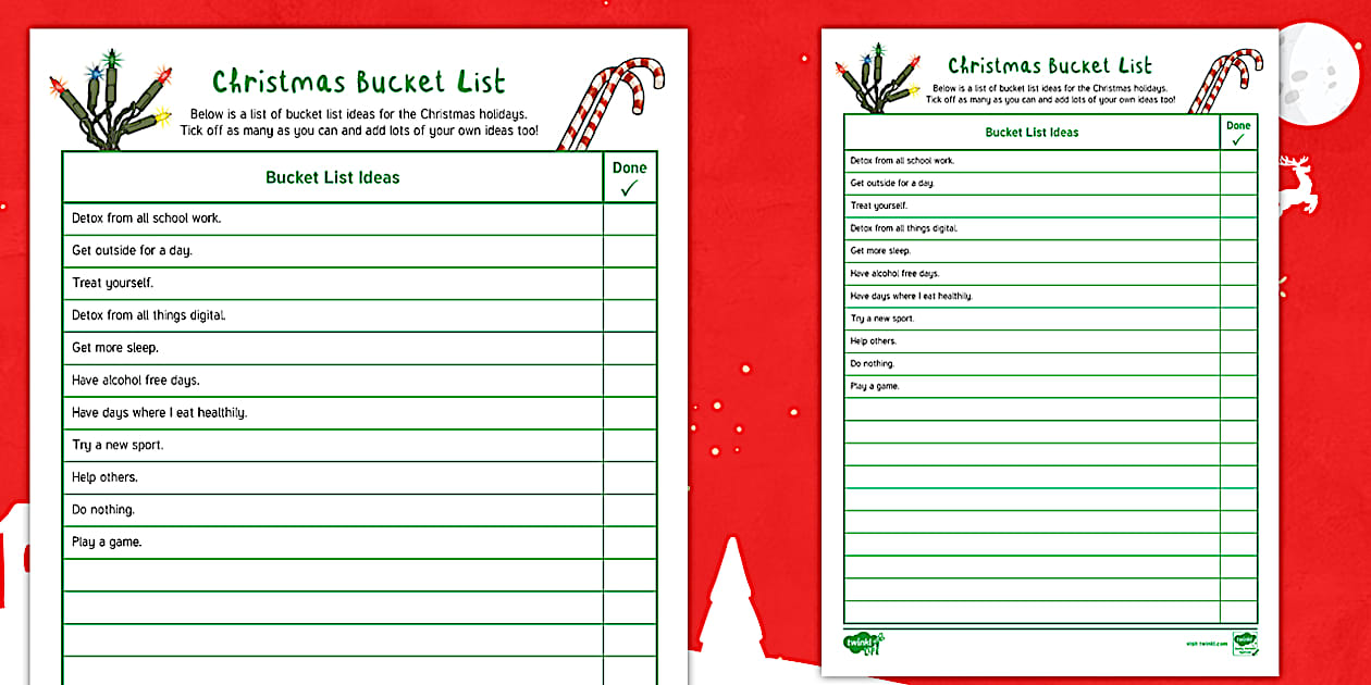 Christmas Bucket List Template | Staff Wellbeing | Twinkl