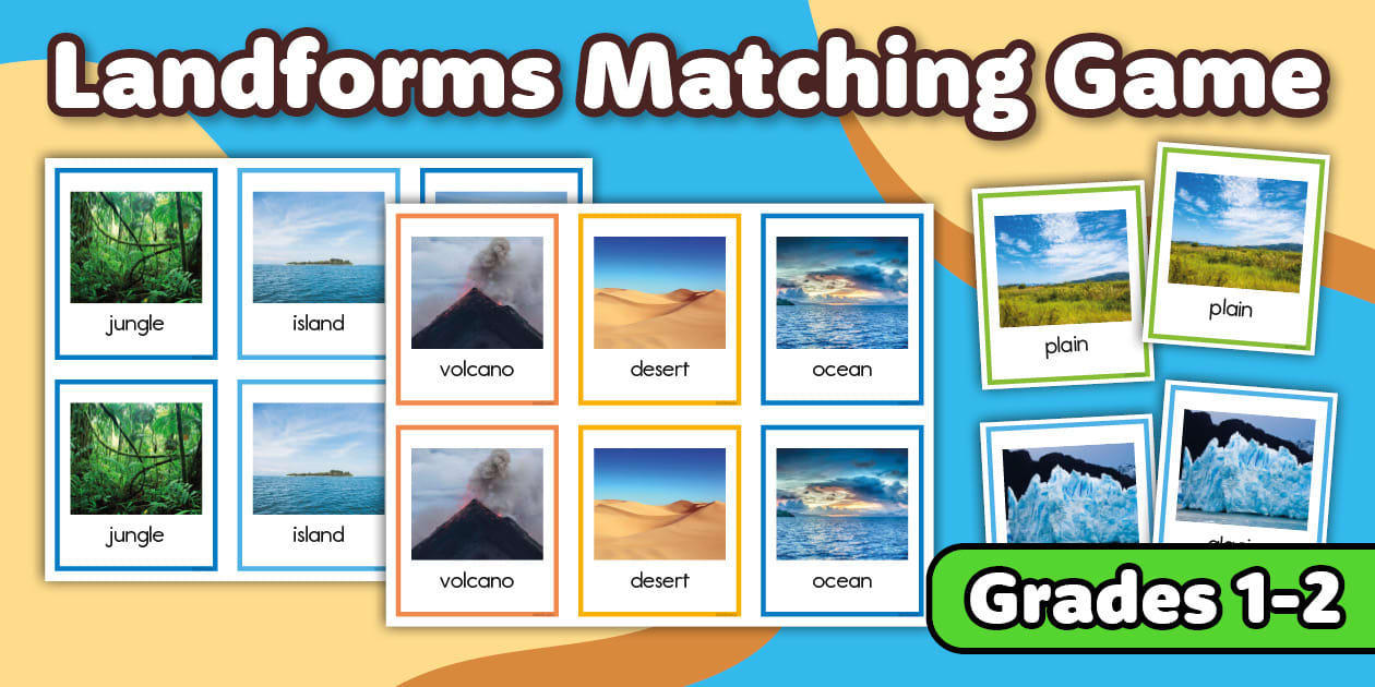 Landforms Matching Card Game for 1st-2nd Grade