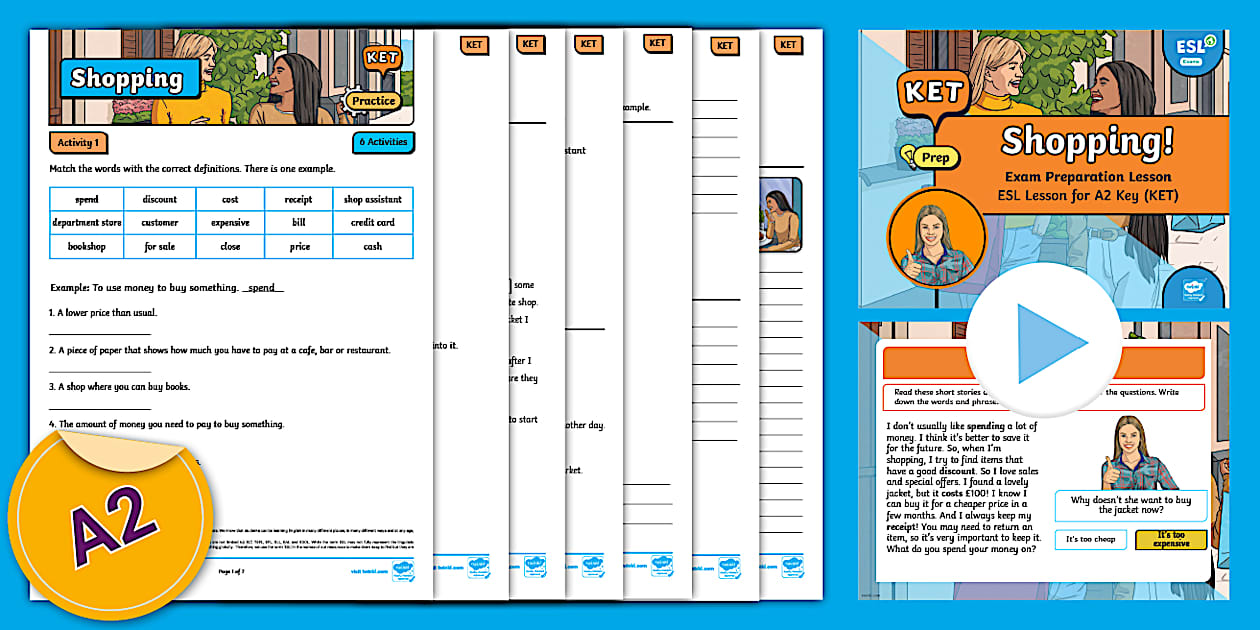 A2 Key (KET) - Prep Lesson (Shopping) - Twinkl