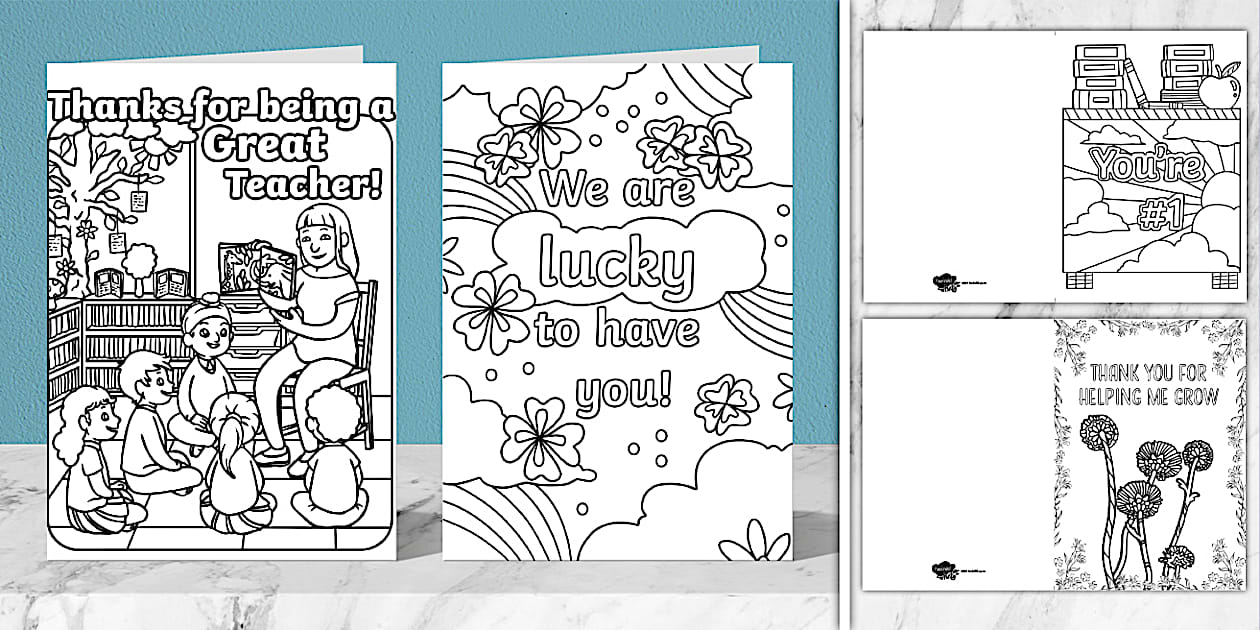 Thank You Teacher Colouring Cards | Twinkl Party