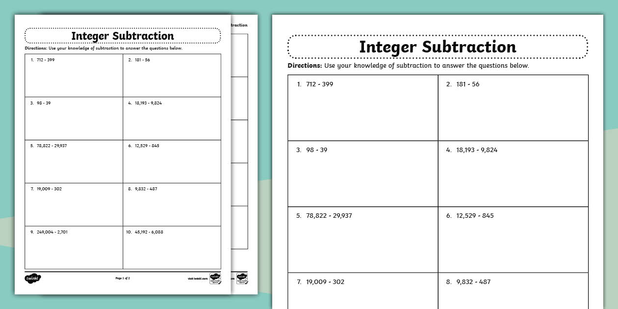 Middle School Basic Skills Integer Subtraction Intervention Activity