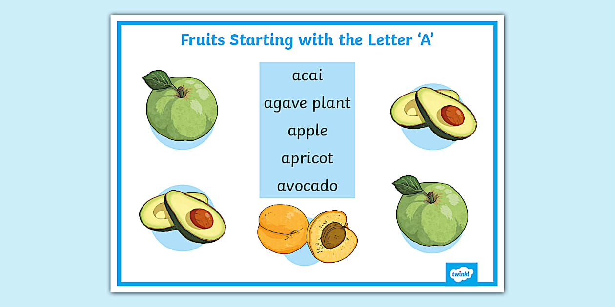Fruit Starting with 'A' illustrated Display Poster