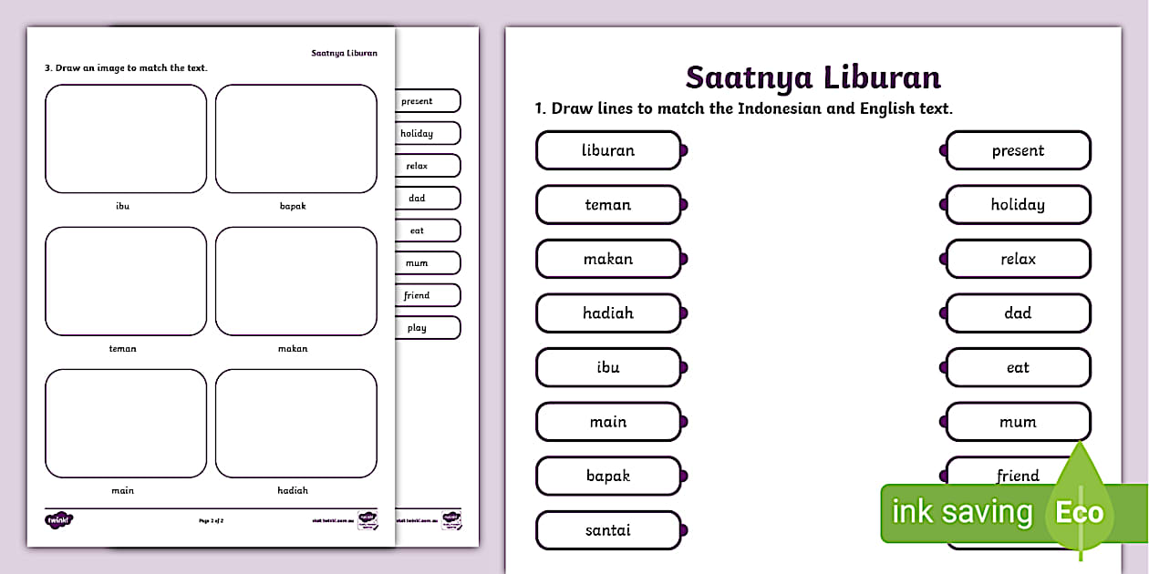 Holiday Time Activity Sheet - Indonesian (teacher made)