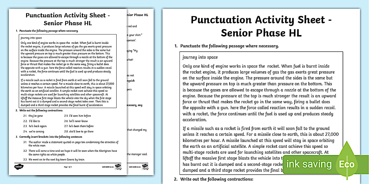 Senior Phase Punctuation Activity Sheet (Teacher-Made)