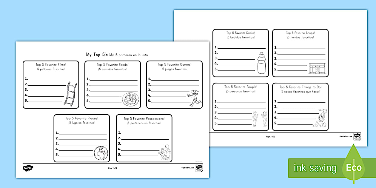 Top 5s Ranking Favorites Worksheet / Worksheet Worksheet / Worksheets