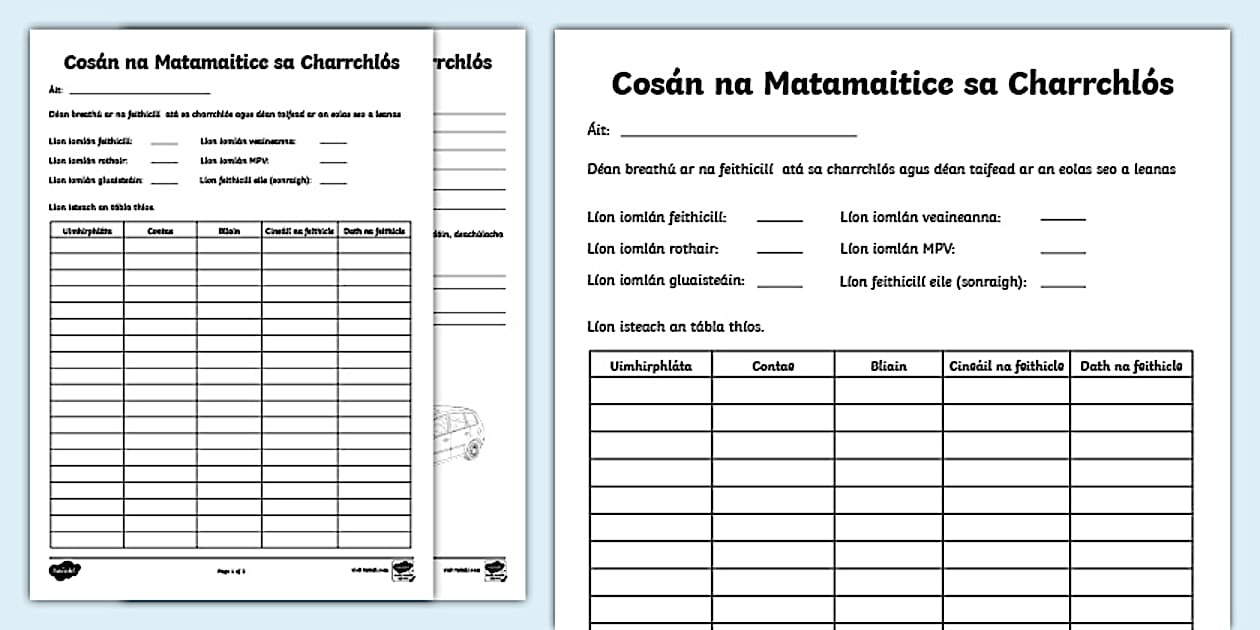 Maths Trail Gaeilge Car Park (Teacher-Made) - Twinkl