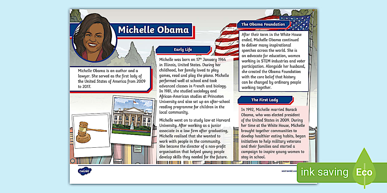 KS2 Michelle Obama Fact File (teacher made) - Twinkl