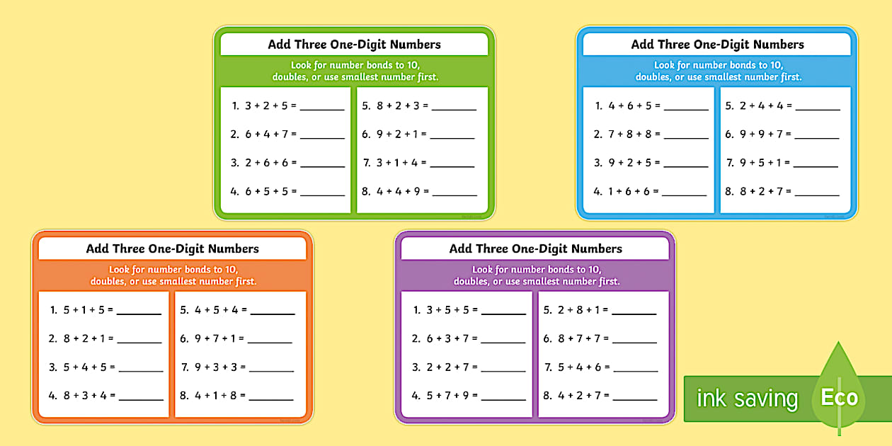 Add Three One Digit Numbers Choose Strategy KS1 Maths Challenge